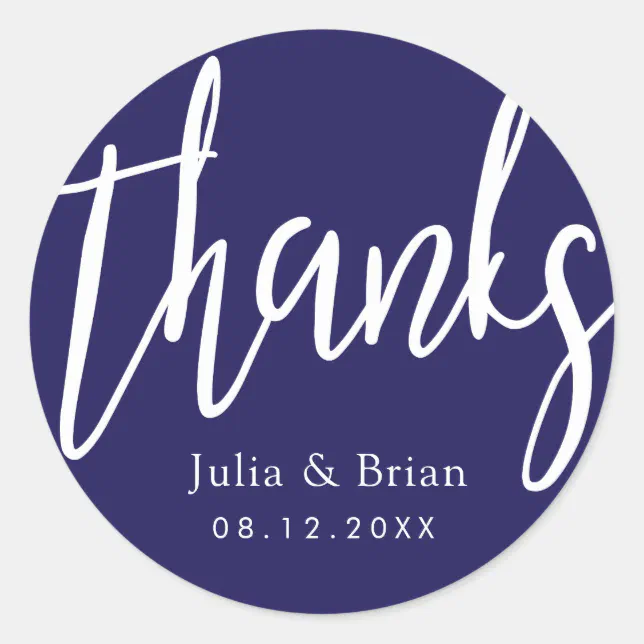 Thanks Typography Navy Blue Wedding Classic Round Sticker Zazzle