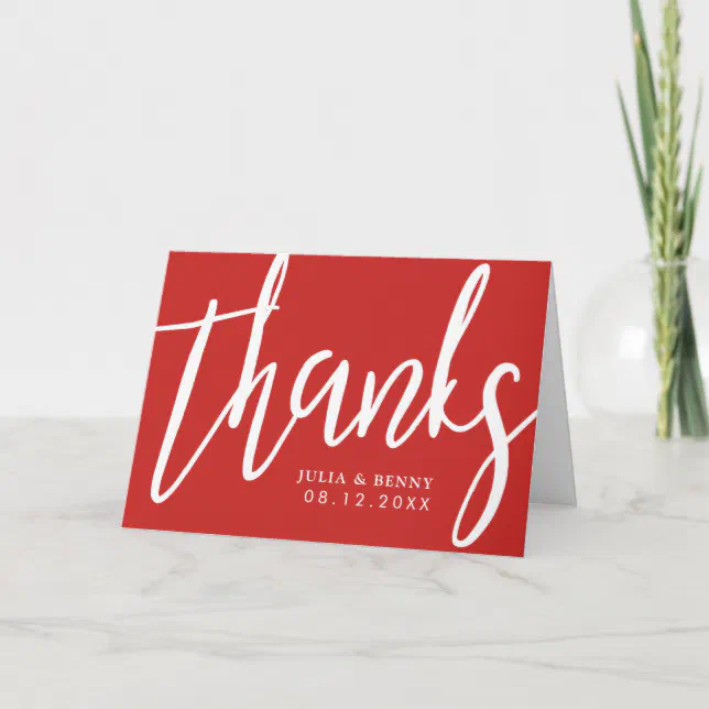 Thanks Typography Scarlet Red Thank You Card | Zazzle