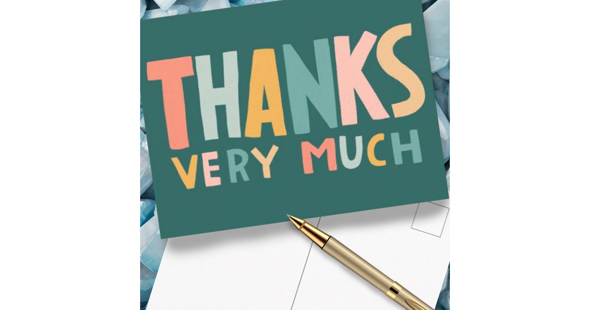 THANKS VERY MUCH Colorful Pastel Handlettered Cute Postcard | Zazzle