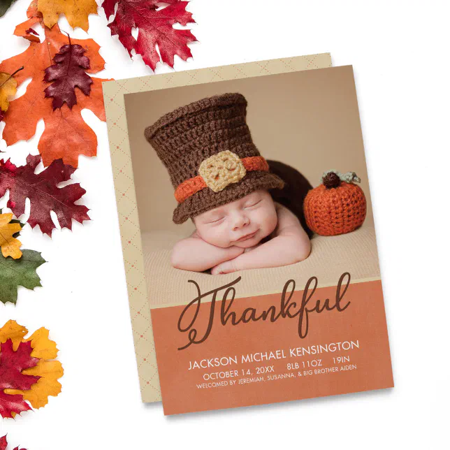 Thanksgiving Autumn Baby Birth Photo Announcement | Zazzle