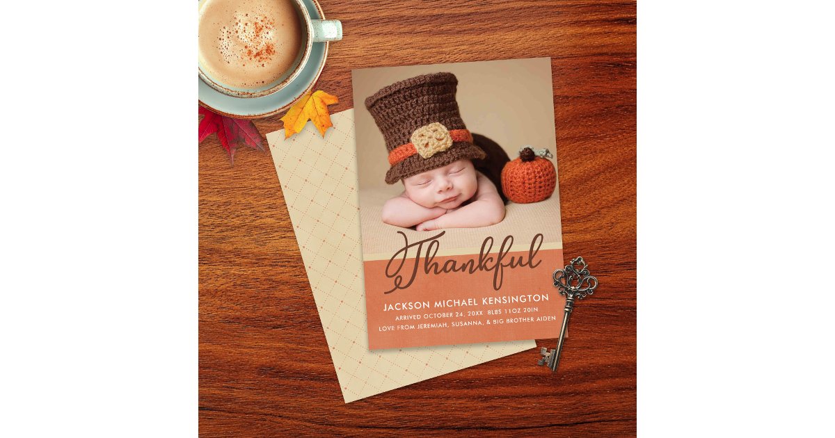 Thanksgiving Autumn Baby Birth Photo Announcement | Zazzle