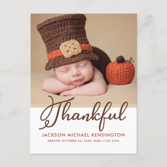 Thanksgiving Autumn Baby Birth Photo Announcement Postcard | Zazzle.com