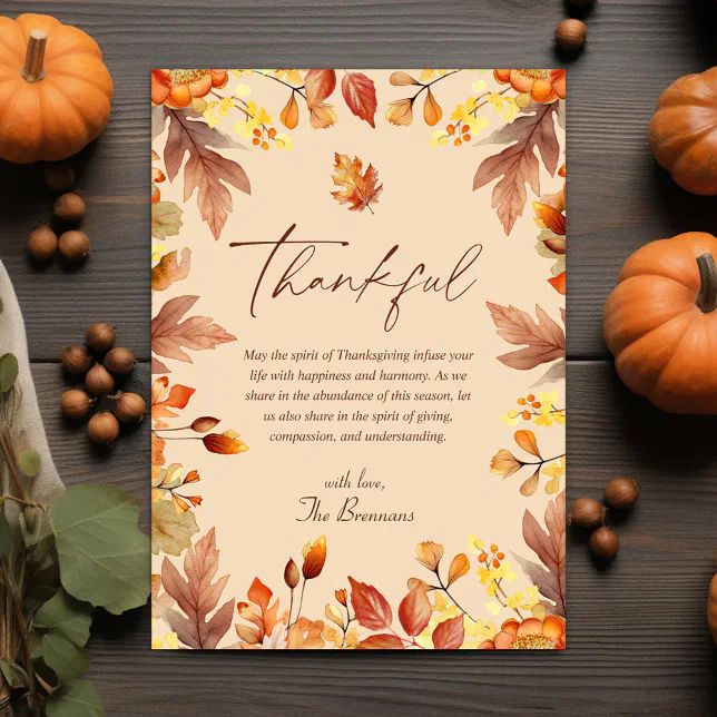 Thanksgiving Autumn Fall Rustic Thankful Holiday Card | Zazzle