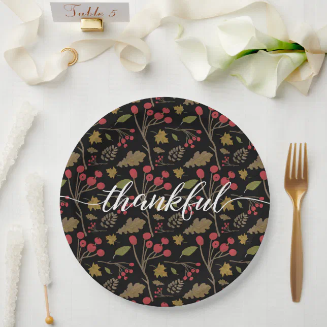 Thanksgiving Autumn Leaves Thankful Script Paper Plates | Zazzle