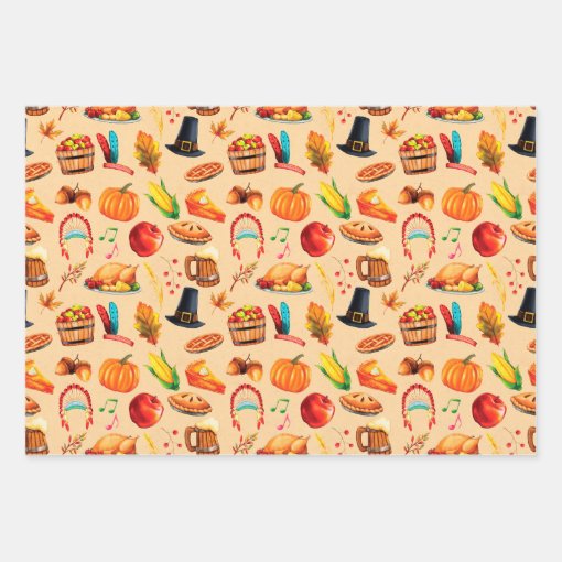 Thanksgiving Autumn Pumpkin Pie Animals Wrapping Paper Sheets | Zazzle