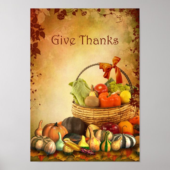 Thanksgiving, basket with autumn harvest Poster | Zazzle.com