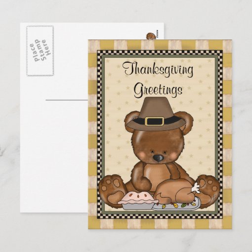 Thanksgiving Bear Holiday cartoon postcard | Zazzle