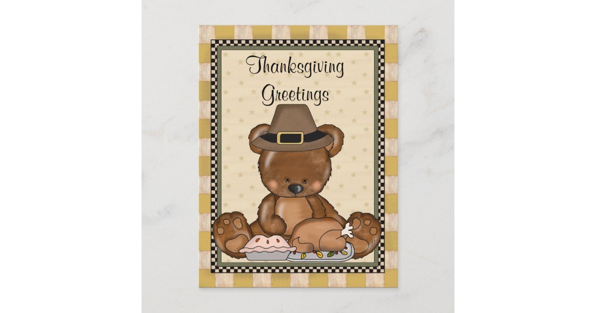 Thanksgiving Bear Holiday cartoon postcard | Zazzle