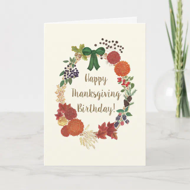 Thanksgiving Birthday Fall Wreath to Personalize Holiday Card | Zazzle