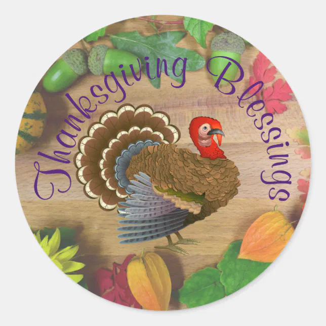 Thanksgiving Blessings Turkey Classic Round Sticker | Zazzle
