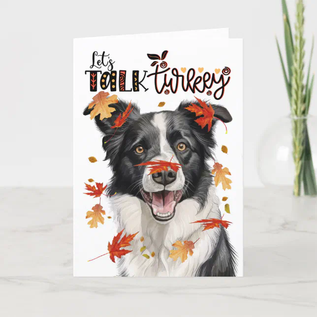 Thanksgiving Border Collie Dog Lets Talk Turkey Holiday Card | Zazzle