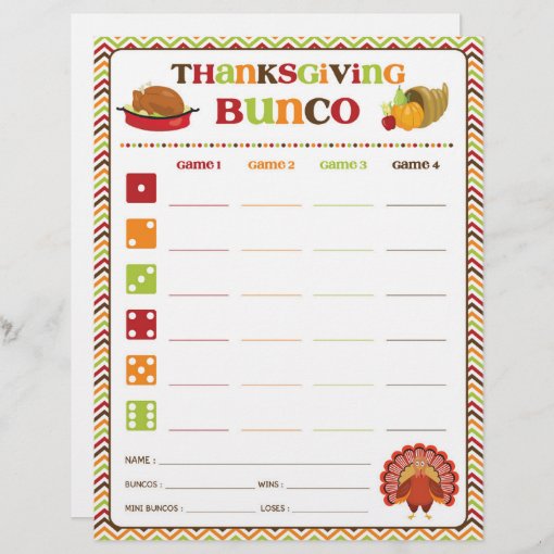 Thanksgiving Bunco Party Game Score Card | Zazzle