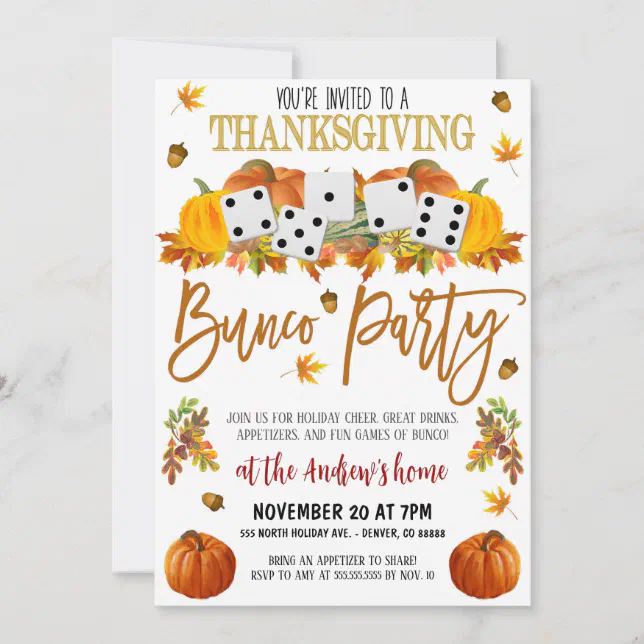 Thanksgiving Bunco Party Invitation | Zazzle
