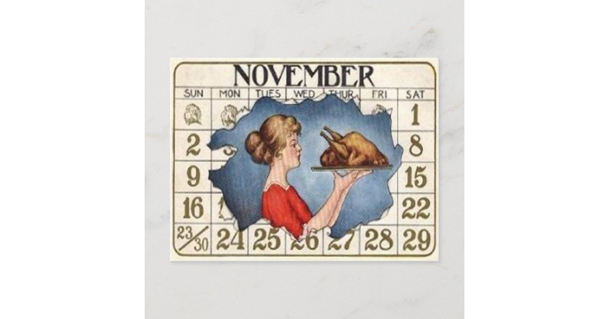 Thanksgiving Calendar Holiday Postcard | Zazzle