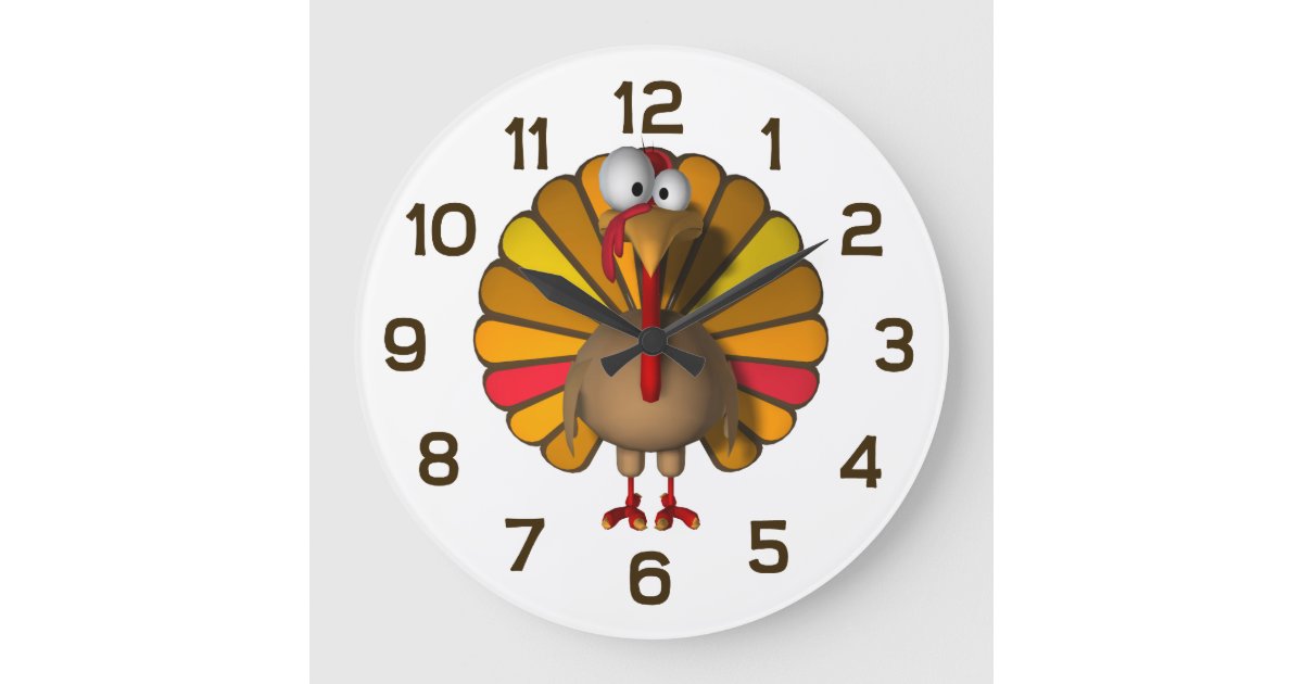 Thanksgiving Cartoon Turkey Large Clock | Zazzle