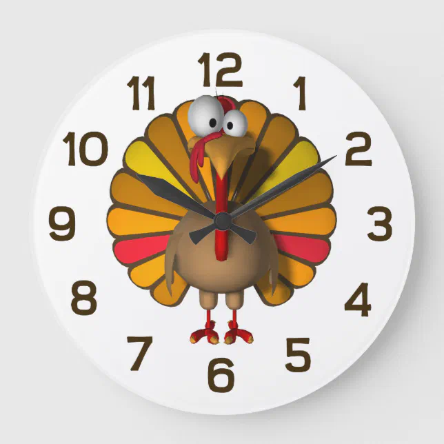Thanksgiving Cartoon Turkey Large Clock | Zazzle