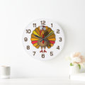 Thanksgiving Cartoon Turkey Large Clock | Zazzle