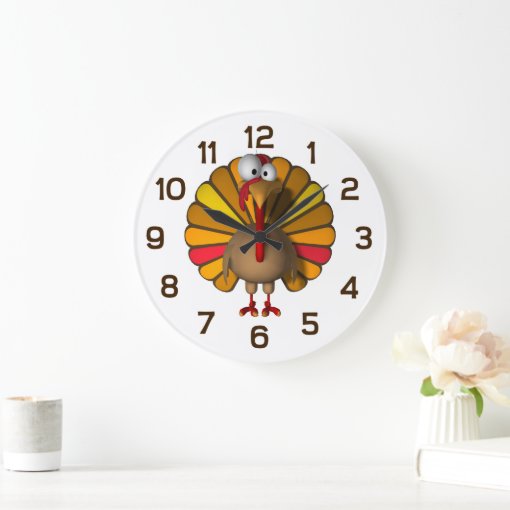 Thanksgiving Cartoon Turkey Large Clock | Zazzle