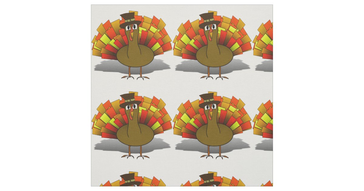 Thanksgiving Cartoon Turkey Pilgrim Fabric | Zazzle
