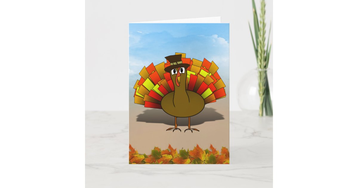 Thanksgiving Cartoon Turkey Pilgrim Holiday Card | Zazzle