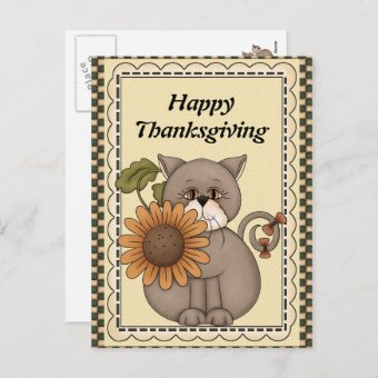 Thanksgiving Cat greeting postcard | Zazzle