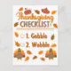 Thanksgiving Checklist Gobble Wobble Ugly Sweater Postcard | Zazzle