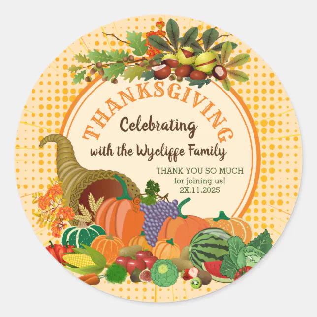 Thanksgiving Cornucopia Abundance Horn of Plenty Classic Round Sticker ...