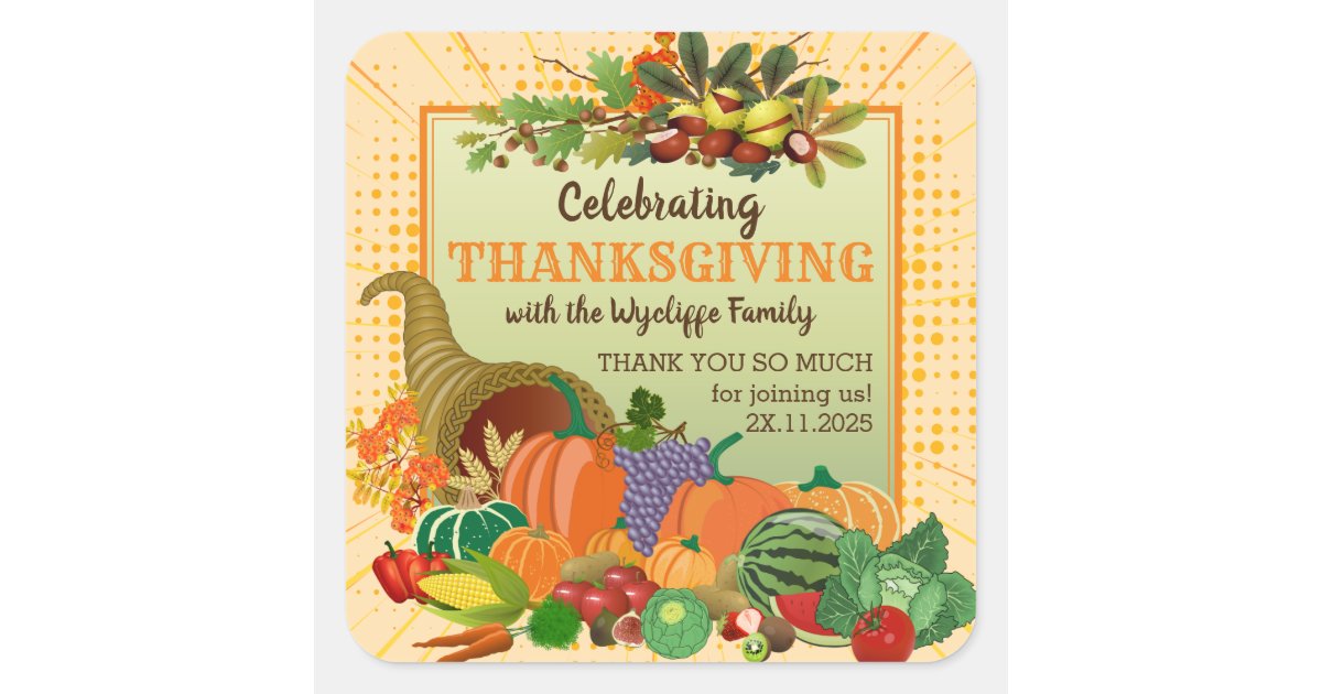 Thanksgiving Cornucopia Abundance Horn of Plenty Square Sticker | Zazzle