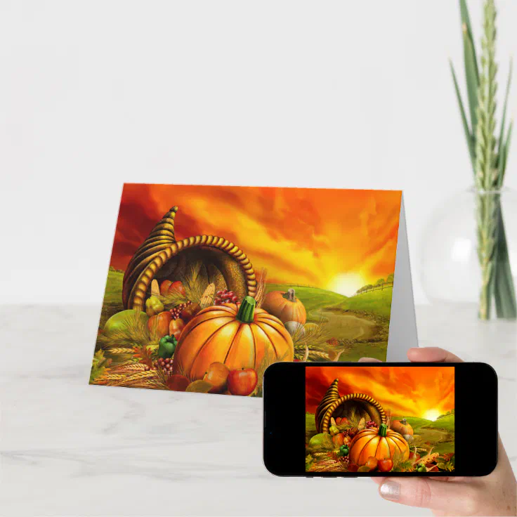 Thanksgiving Cornucopia Holiday Card | Zazzle