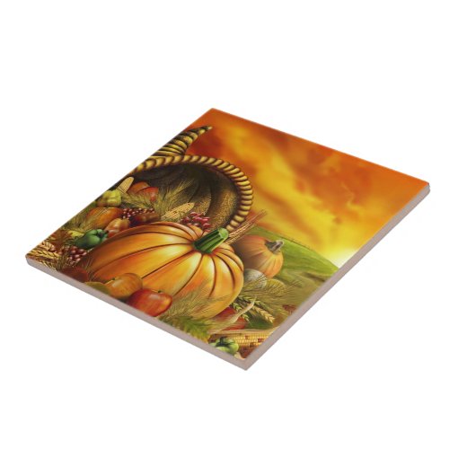 Thanksgiving cornucopia pumpkin field ceramic tile | Zazzle