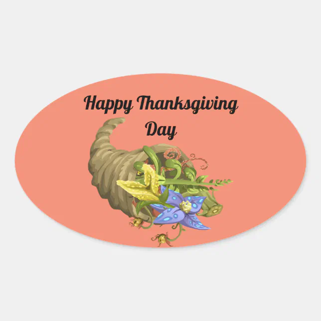 Thanksgiving Cornucopia With Flowers Sticker | Zazzle