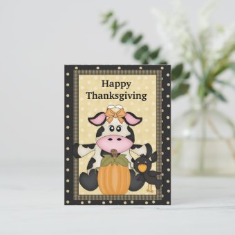 Thanksgiving, Cow, Postcard, holiday | Zazzle