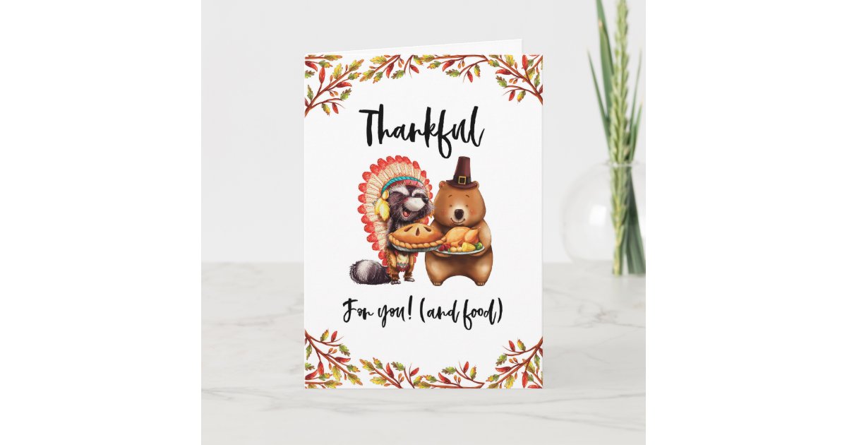 Thanksgiving cute animals thankful food Card | Zazzle