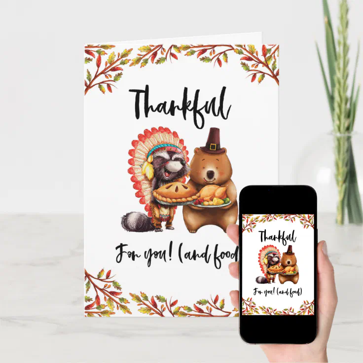Thanksgiving cute animals thankful food Card | Zazzle