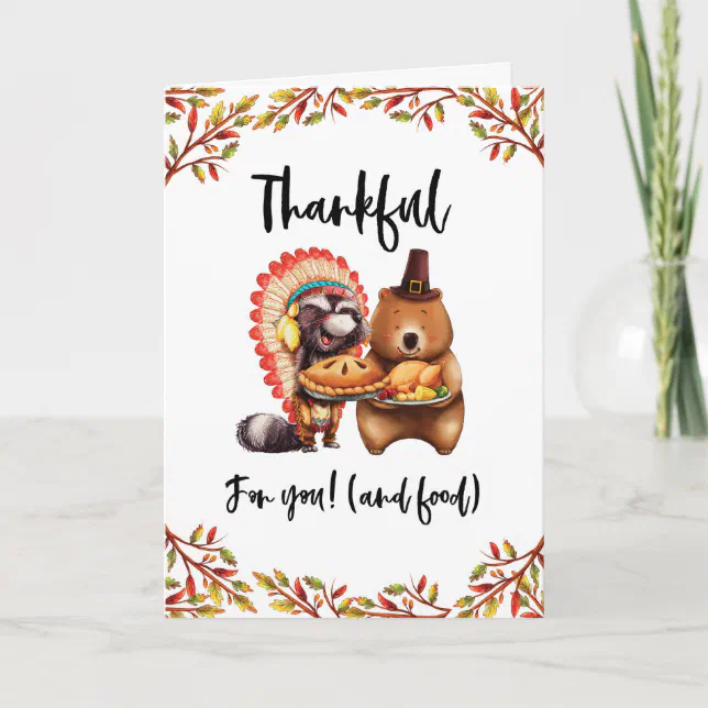 Thanksgiving cute animals thankful food Card | Zazzle