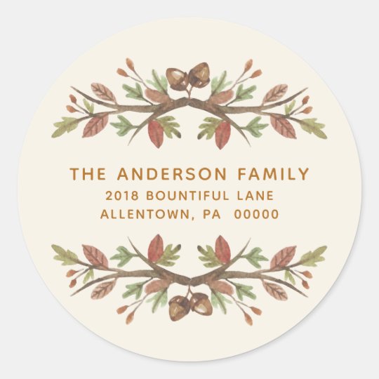 THANKSGIVING CUTE FALL FOLIAGE RETURN ADDRESS CLASSIC ROUND STICKER ...