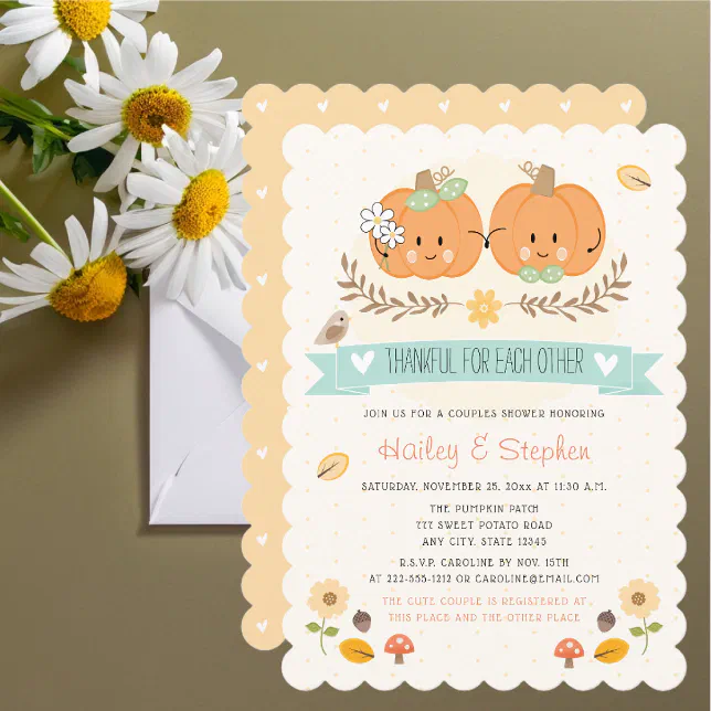 Thanksgiving Cute Pumpkins Couples Shower Invitation | Zazzle