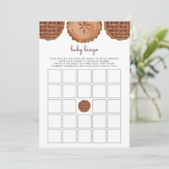 Thanksgiving Cutie Pie Baby Bingo Baby Shower Game | Zazzle
