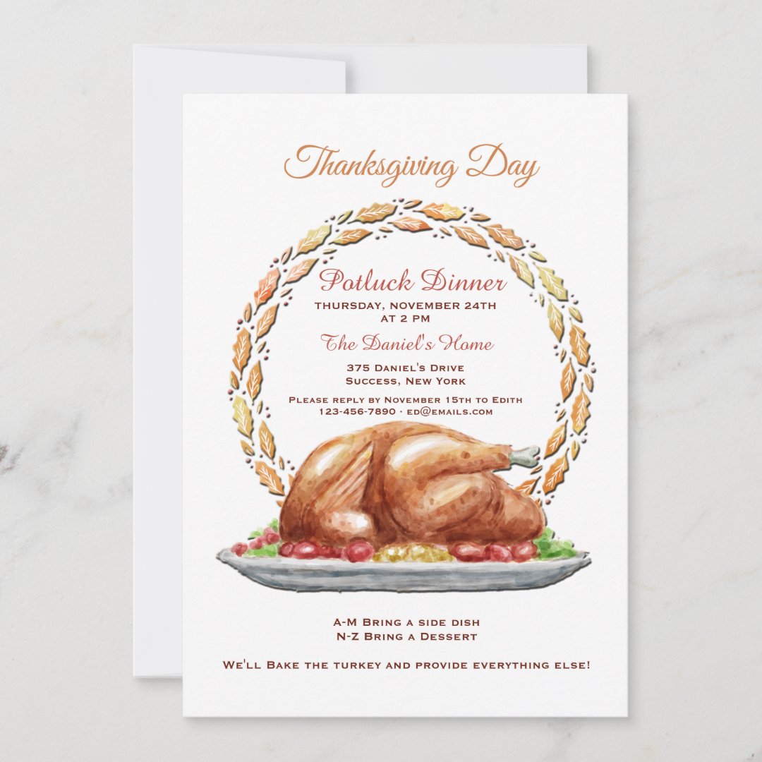 Thanksgiving Day Potluck Dinner Invitation | Zazzle
