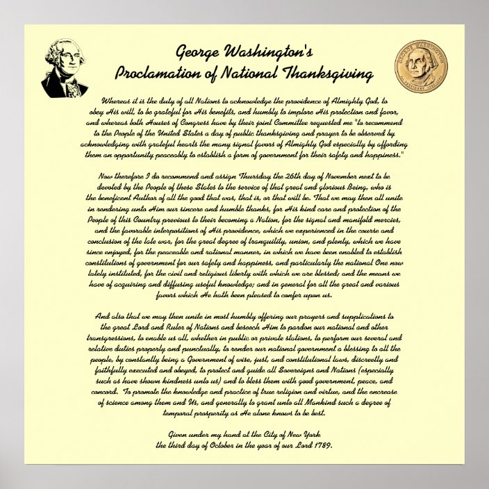 Thanksgiving Day Proclamation by George Washington Poster | Zazzle.com