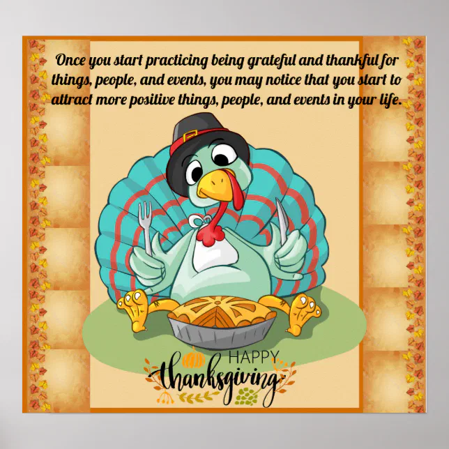 Thanksgiving Day quote with turkey and gratitude Poster | Zazzle