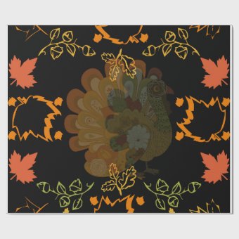 Thanksgiving Day Turkey With Autumn Leaves Fall Wrapping Paper | Zazzle