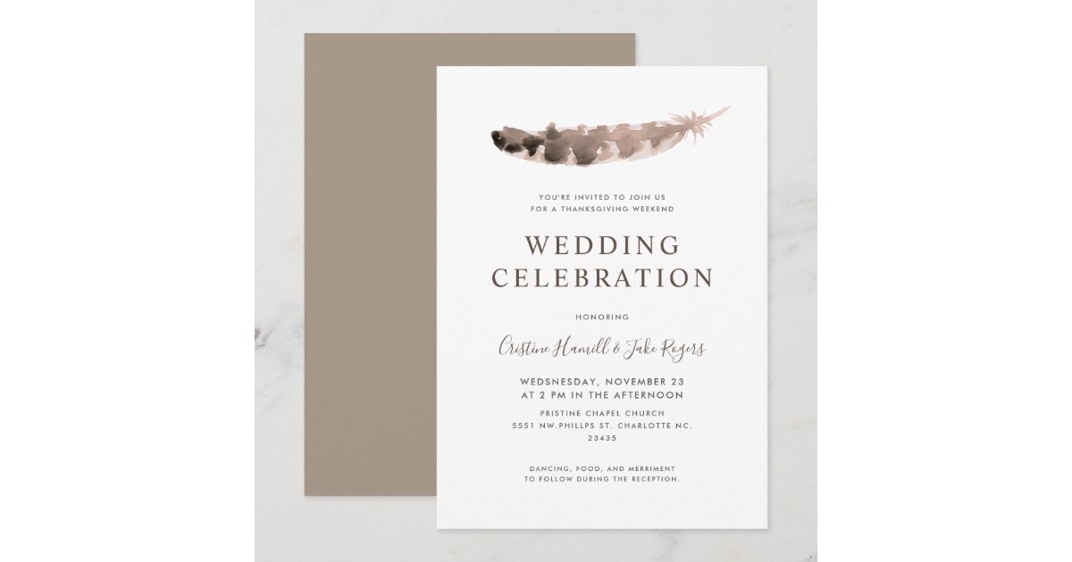 Thanksgiving Day Weekend Wedding Turkey's Feather Invitation | Zazzle