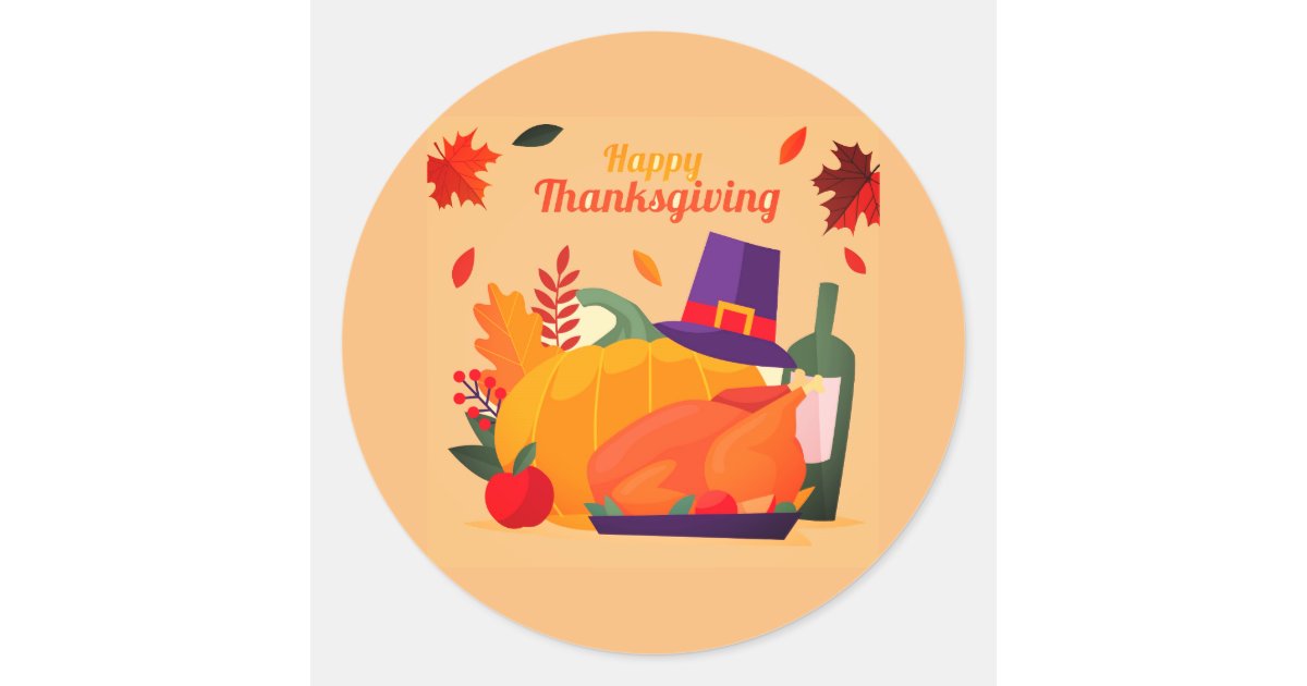 Thanksgiving Decoration Celebration Dinner Plate Classic Round Sticker ...