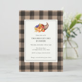 Thanksgiving Dinner Brown Buffalo Plaid Invitation | Zazzle