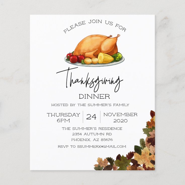 Thanksgiving Dinner budget Turkey Invitation | Zazzle