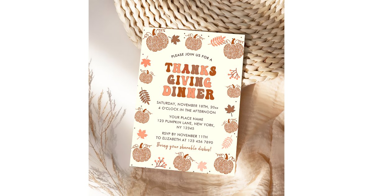 Thanksgiving Dinner Fall Pumpkin Invitation | Zazzle