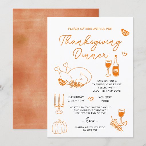 Thanksgiving Dinner Hand Drawn Turkey Invitation | Zazzle