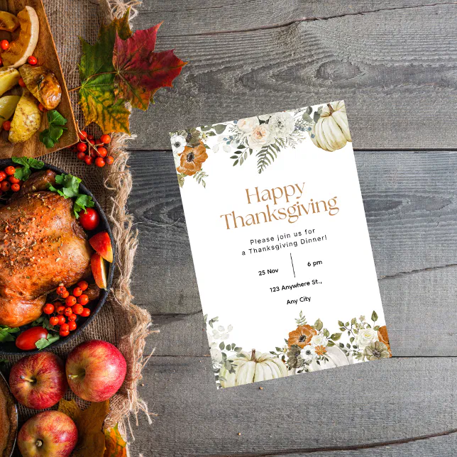 Thanksgiving Dinner Let's Give Thanks i Invitation | Zazzle