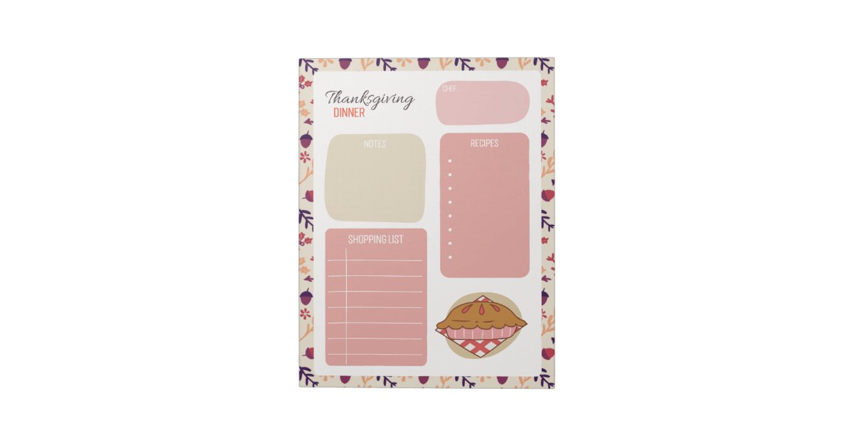 Thanksgiving Dinner Meal Plan Notepad | Zazzle